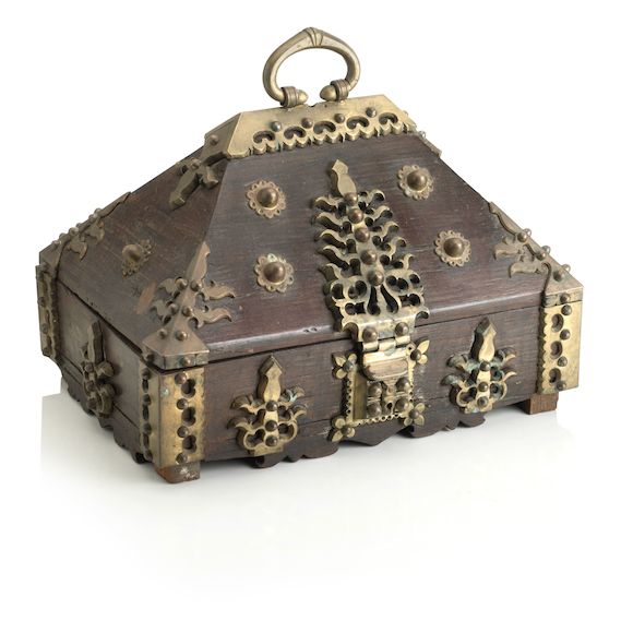 Bonhams : An Indian brass mounted teak casket, Kerala