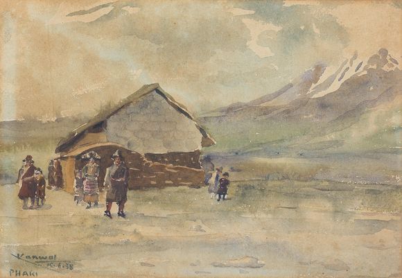 Bonhams : Kanwal Krishna (Indian, 1910-1993) The old posthouse at Pagi ...