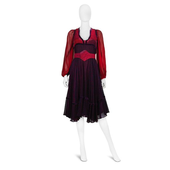 Bonhams : Thea Porter: a Red and Navy 'Gypsy' Dress c.1970