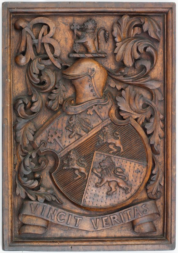 Bonhams : A carved walnut armorial panel Late 19th century