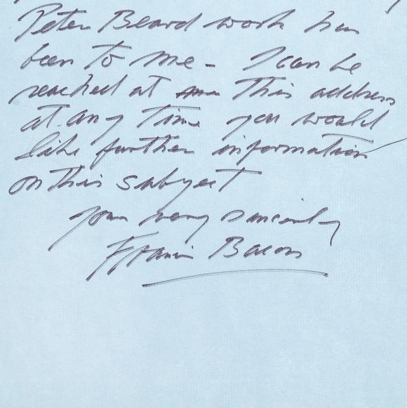 Bonhams : BACON (FRANCIS) Autograph letter signed ("Francis Bacon") to ...