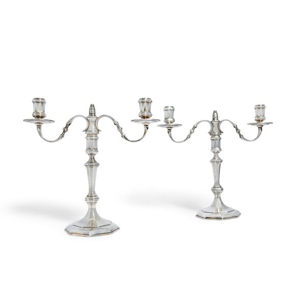 Bonhams : A pair of Elizabeth II cast silver two-light candelabra ...