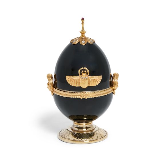 Bonhams : SARAH FABERGÉ: a silver-gilt and enamel 'Egyptian Tribute ...