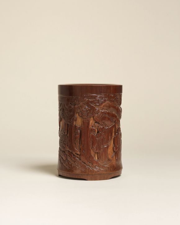 Bonhams : A RARE CARVED BAMBOO 'SAGES' BRUSHPOT, BITONG With signature ...
