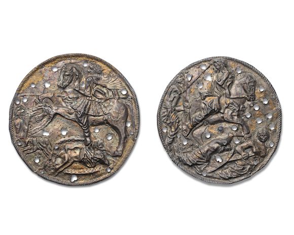 Bonhams : Two Scythian gilt-silver phalerae with battle scene in relief 2