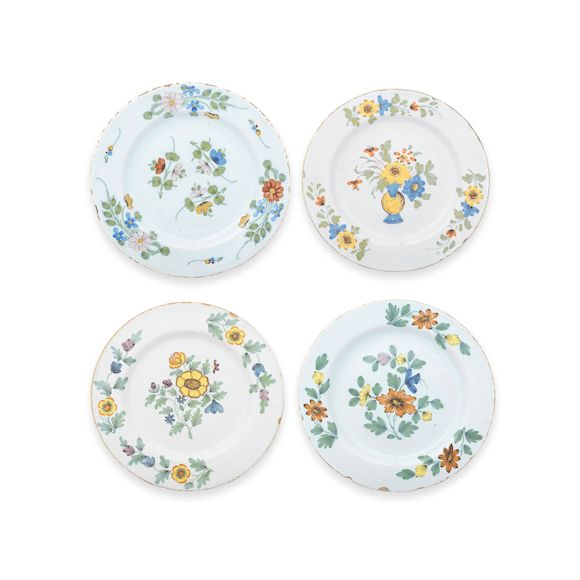 Bonhams : Four Liverpool delftware plates, circa 1760
