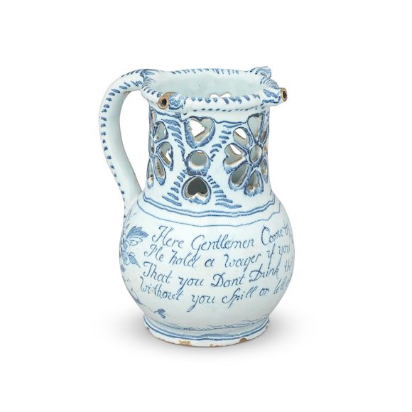 Bonhams : A Liverpool delftware puzzle jug, circa 1760-70