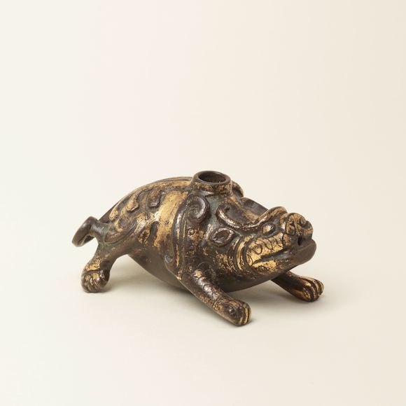 Bonhams : A RARE PARCEL-GILT BRONZE 'MYTHICAL BEAST' WATER DROPPER Ming ...