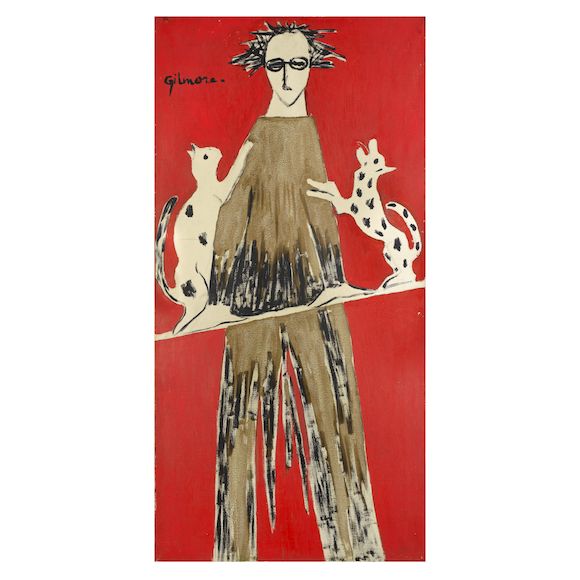 Bonhams : MAEVE GILMORE (1917-1983) Woman Standing Balancing a Cat and ...