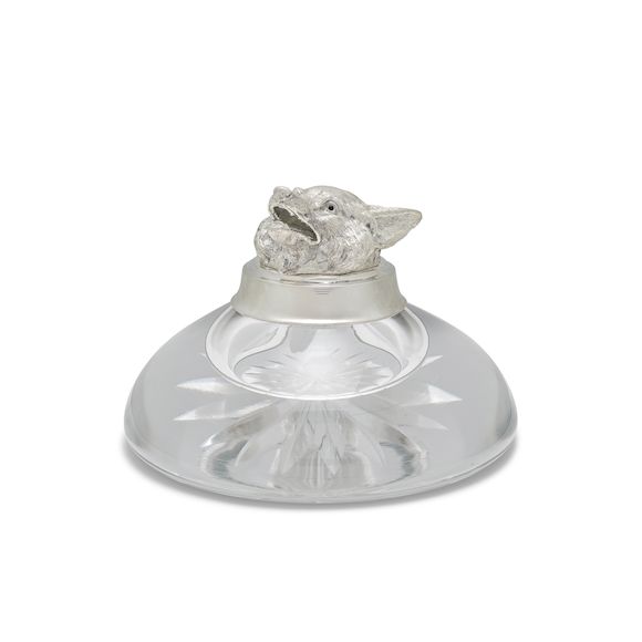 Bonhams : A novelty silver-mounted fox head glass inkwell maker's mark ...