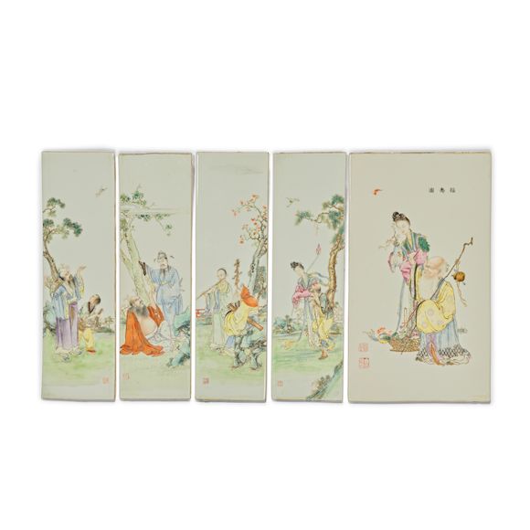 Bonhams : A SET OF FOUR 'EIGHT IMMORTALS' PAINTED PORCELAIN PLAQUES ...