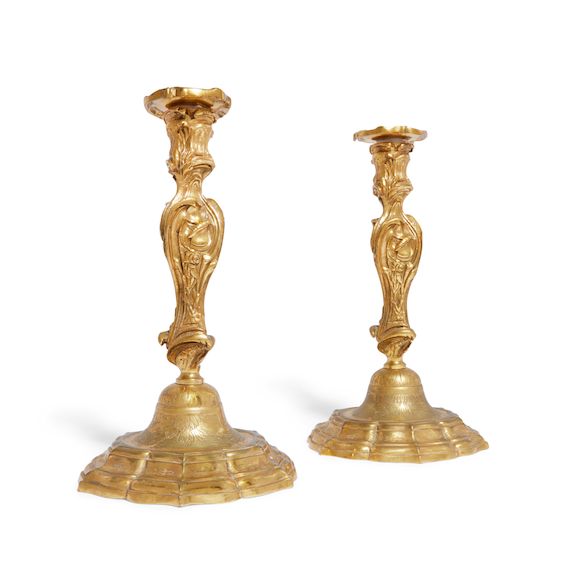 Bonhams : A pair of late 19th century French gilt bronze candlesticks ...
