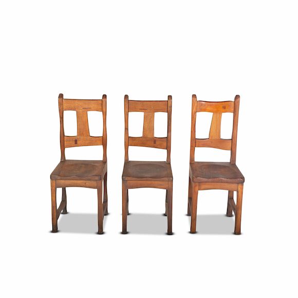 Bonhams : Tim Stead (1952-2000) Three Elm and beech dining chairs
