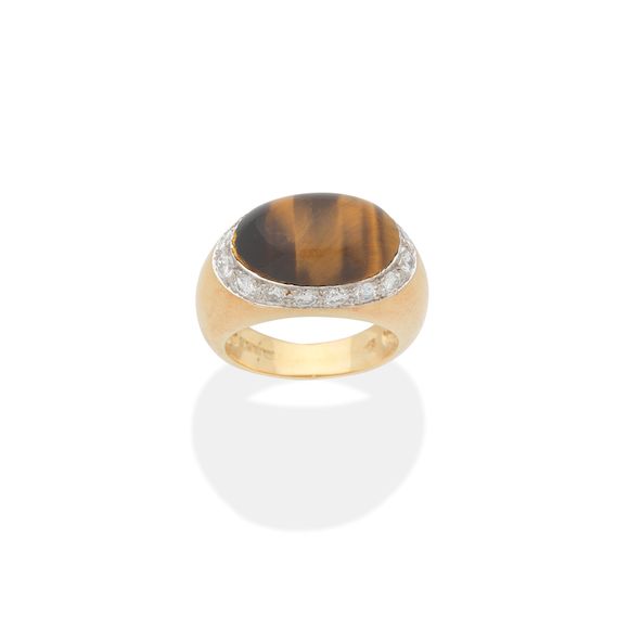Bonhams : KUTCHINSKY: TIGER'S EYE AND DIAMOND RING,