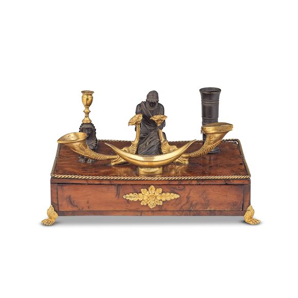 Bonhams : A Regency gilt and patinated bronze mounted yew wood figural ...