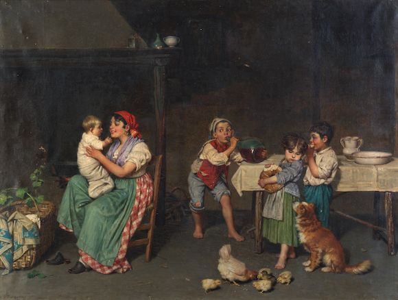 Bonhams : Federico Mazzotta (Italian, 1839-1897) Behind mum's back