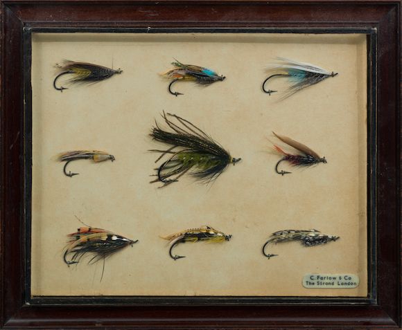 Bonhams : A framed display of Salmon flies, the case with C Farlow & Co ...