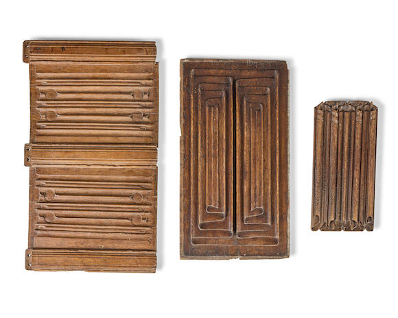 Bonhams : A collection of three late 15th/16th century carved oak linenfold panels (3)
