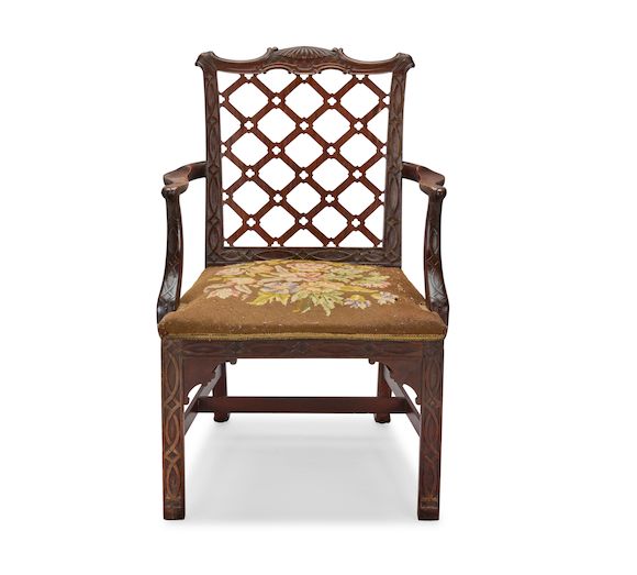 Bonhams : A 19th century mahogany open armchair in the George III style ...