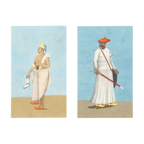 Bonhams : Two portraits: a soldier and a scribe Mysore, early 19th Century