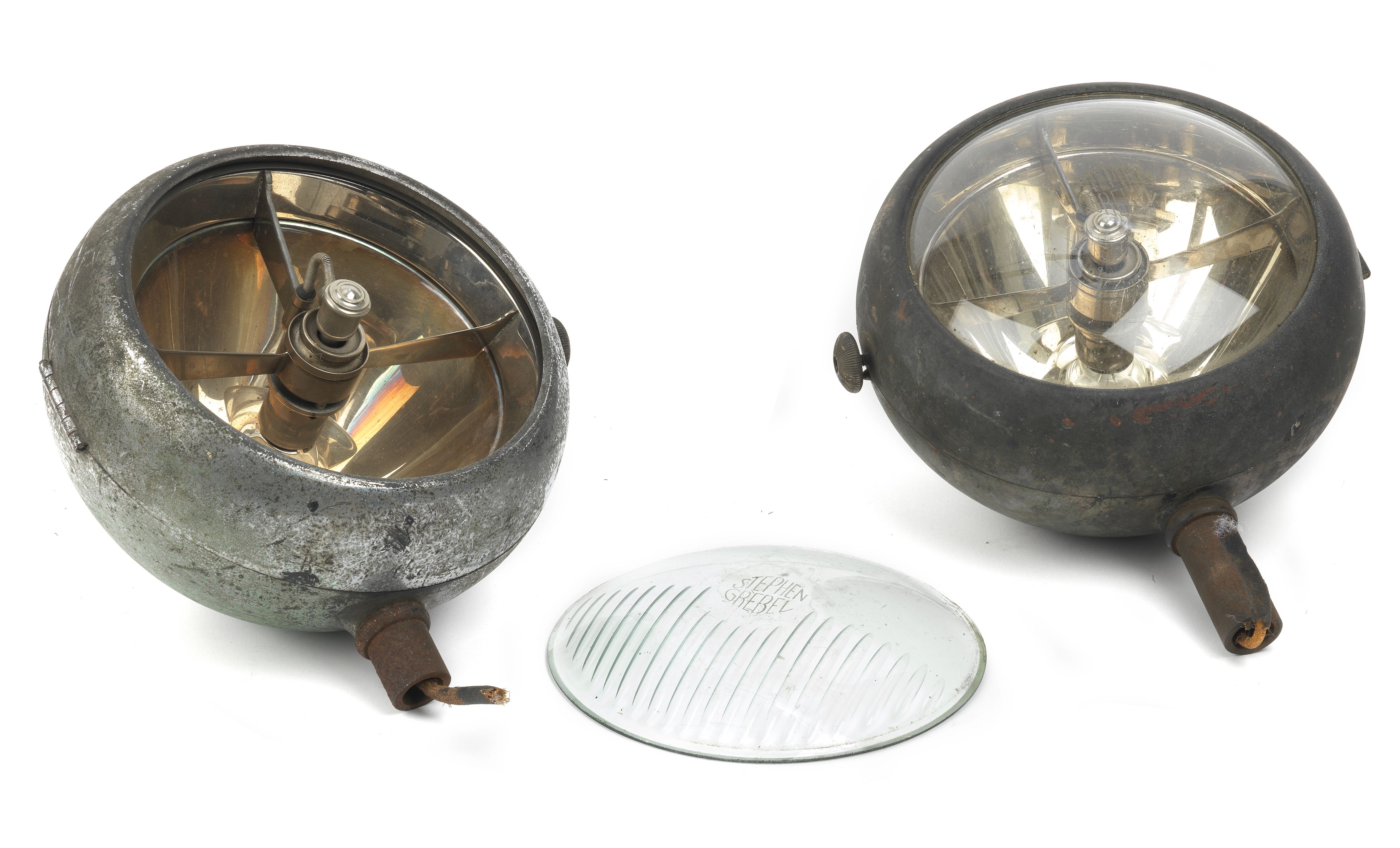 Bonhams Cars : A pair of Stephen Grebel headlamps, for restoration, ((3))