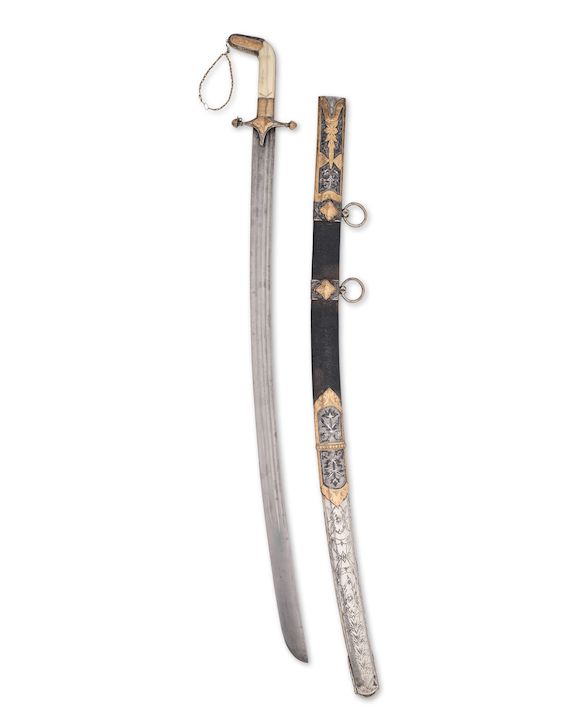 Bonhams : A gold and niello silver-mounted steel sword (saif) Arabian ...