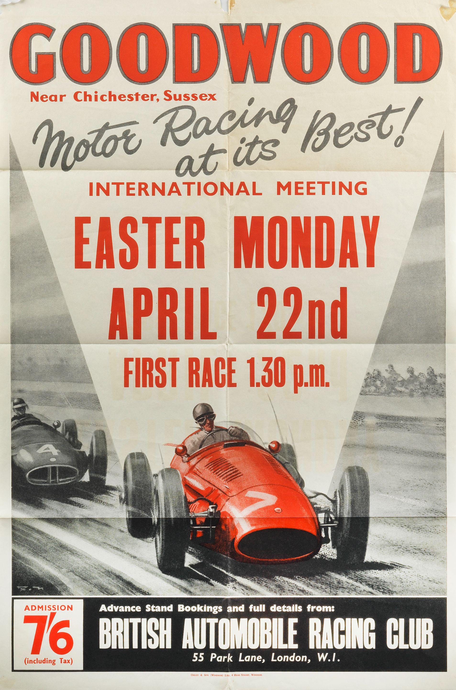 Bonhams Cars : A 1957 Goodwood Easter Monday race poster,
