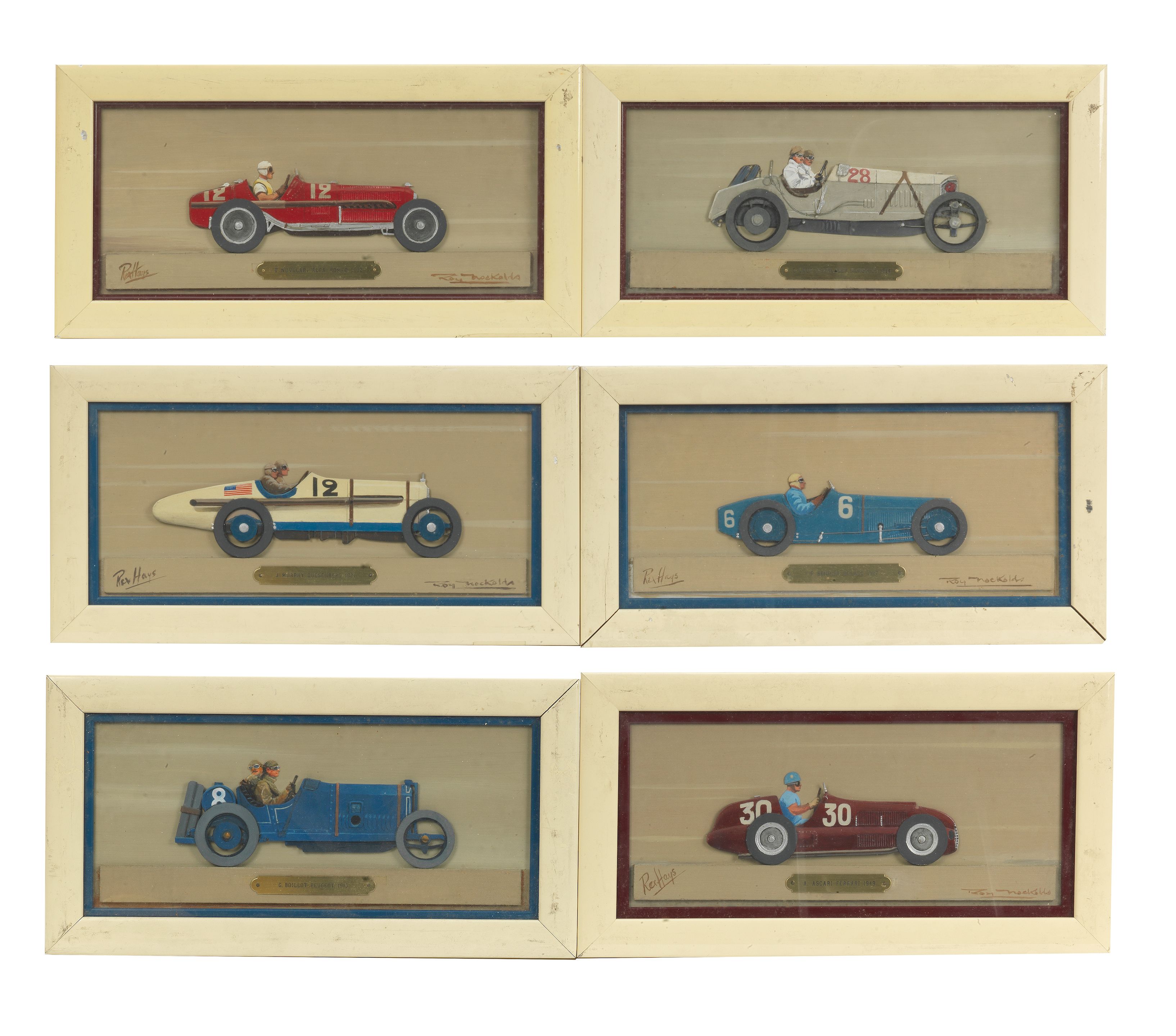 Bonhams Cars : Rex Hays and Roy Nockolds, six framed painted wooden ...