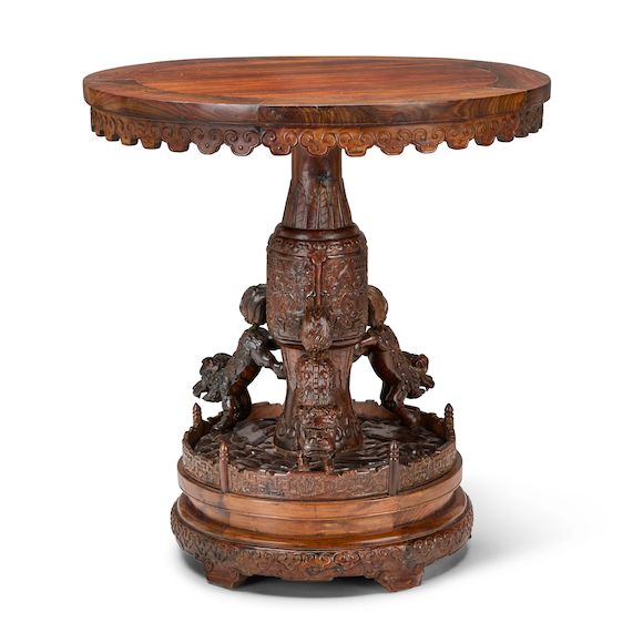 Bonhams : A FINE HONGMU ROUND 'BUDDHIST LIONS' TABLE 19th century