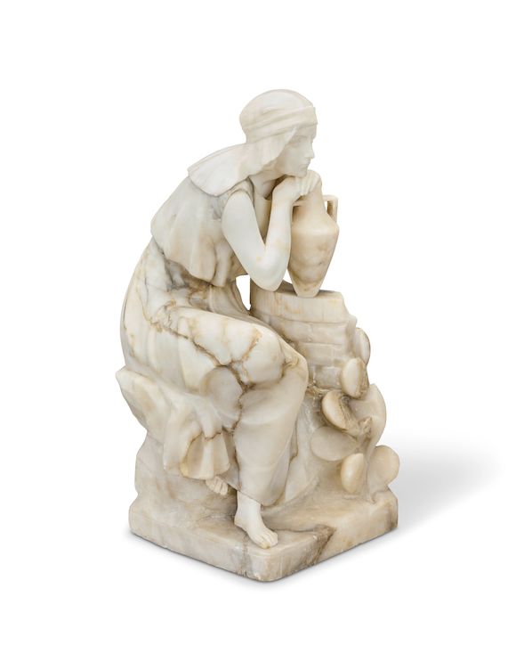 Bonhams : Guglielmo Pugi (Italian, 1850-1915): A carved alabaster figure of 'Rebecca at the Well'