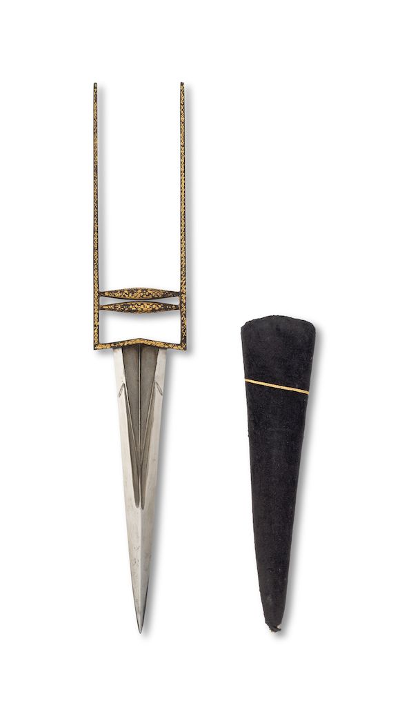 Bonhams : A gold koftgari-hilted steel dagger (katar) possibly by a ...