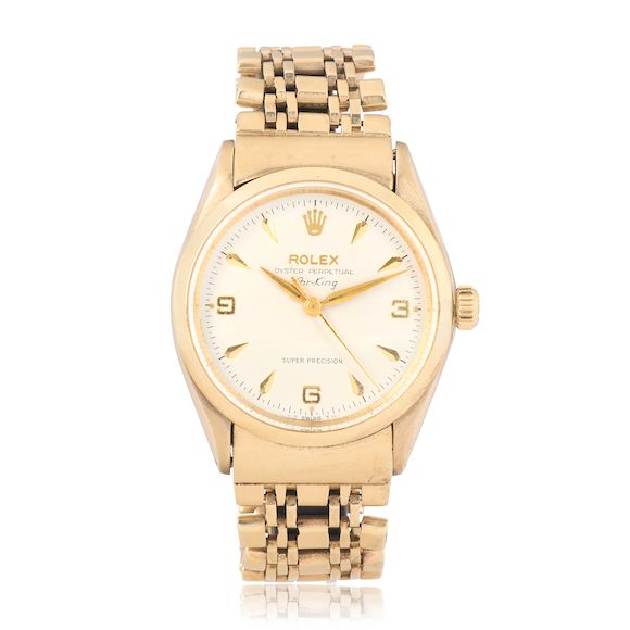 Bonhams : Rolex. A 9K gold automatic bracelet watch Air-King, Ref: 5500 ...