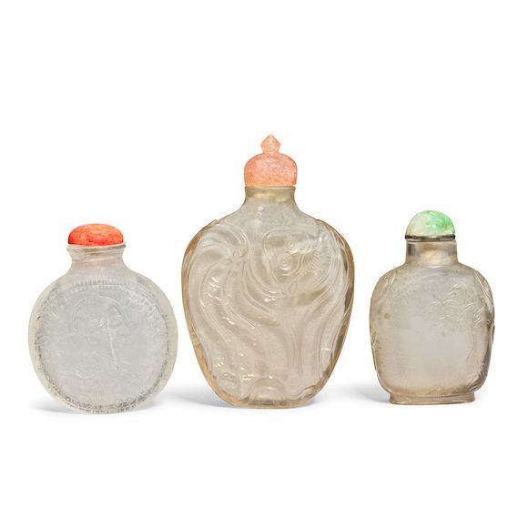 Bonhams : A COLLECTION OF THREE ROCK CRYSTAL SNUFF BOTTLES 19th century (6)