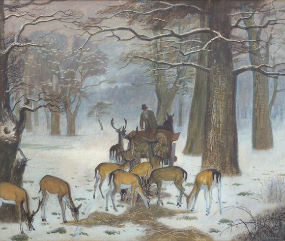 Bonhams : James Bateman (British, 1893-1959) Feeding the deer