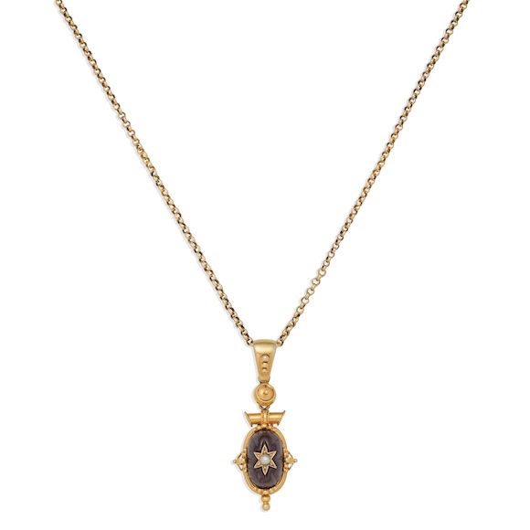 Bonhams : JOHN BROGDEN: GARNET AND SEED PEARL PENDANT/NECKLACE,