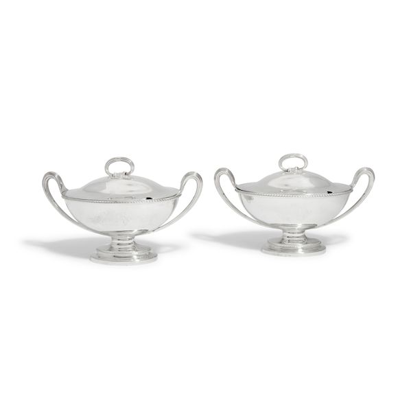 Bonhams : A pair of George III silver sauce tureens and covers John ...
