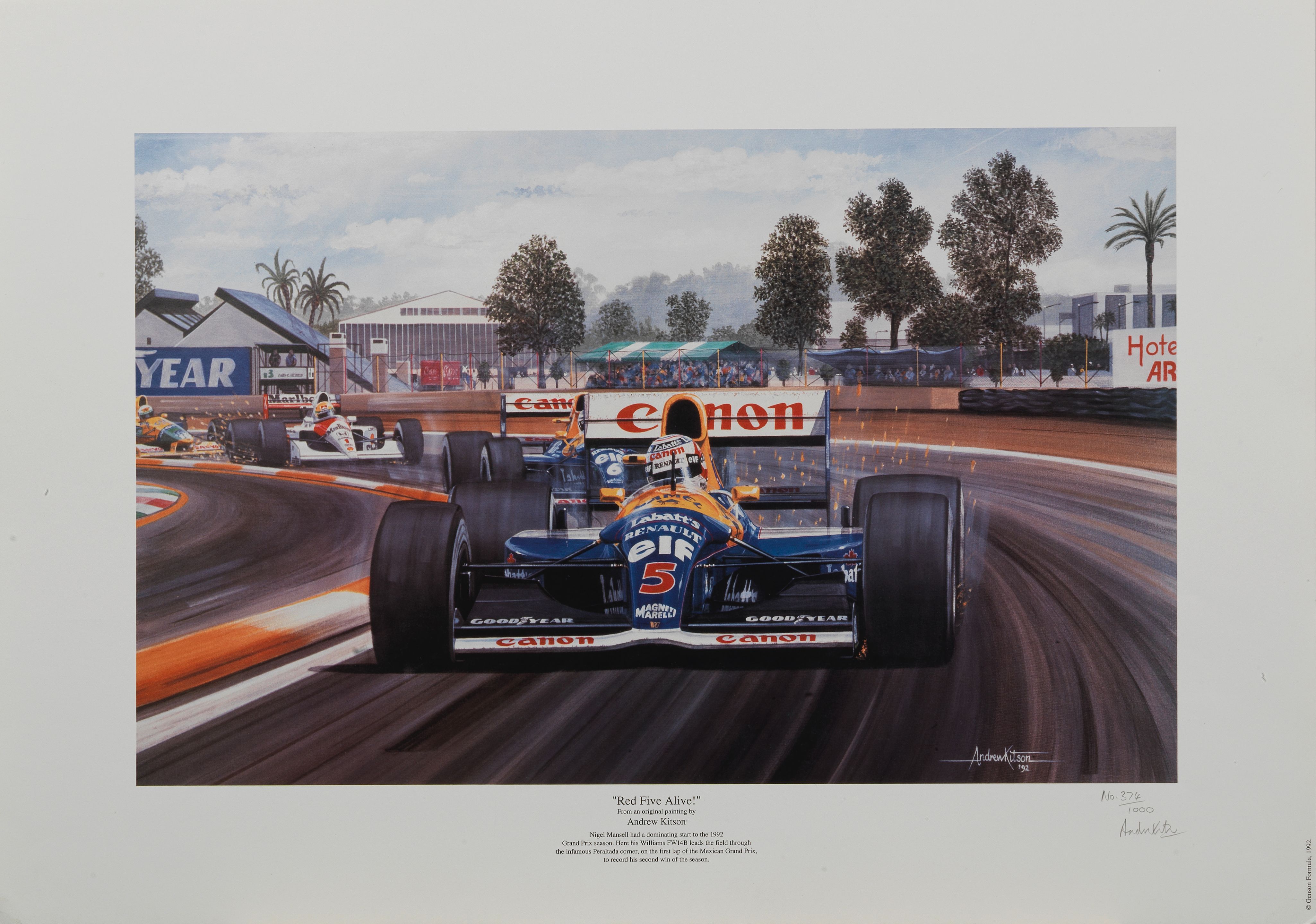 Bonhams Cars : Five prints of Nigel Mansell, after Andrew Kitson, ((6))