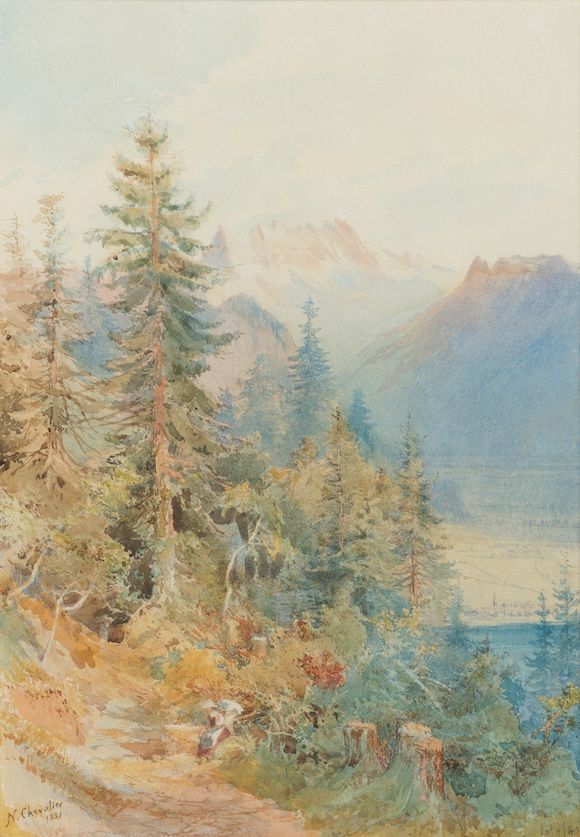 Bonhams : Nicholas Chevalier (Russian/Swiss, 1828-1902) Alpine scene
