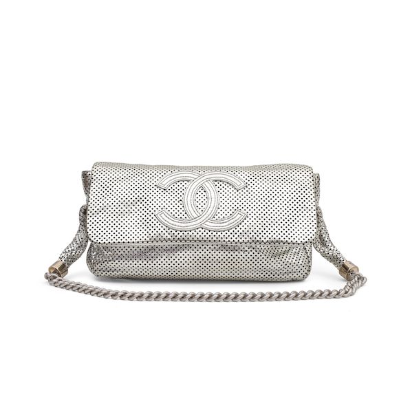 Bonhams : Chanel: a Metallic Silver Perforated Leather Rodeo Drive Flap ...