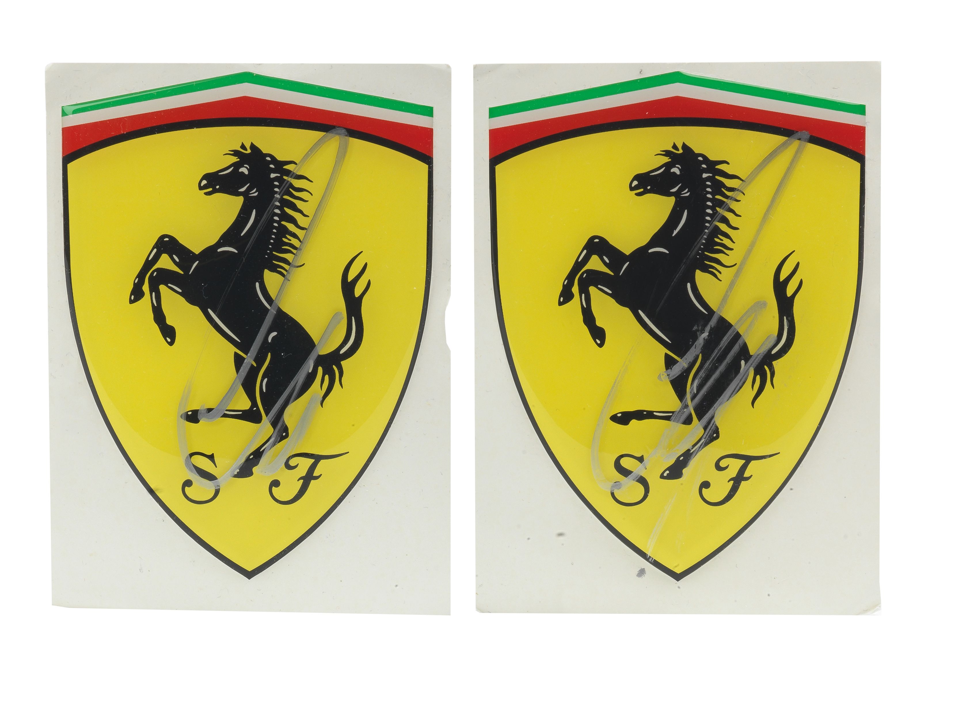 Bonhams Cars : Two Ferrari car plastic decal badges, signed by Lewis ...