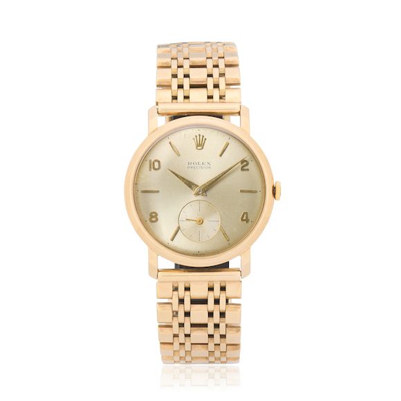 Bonhams : Rolex. A 9K gold manual wind bracelet watch Precision, London ...