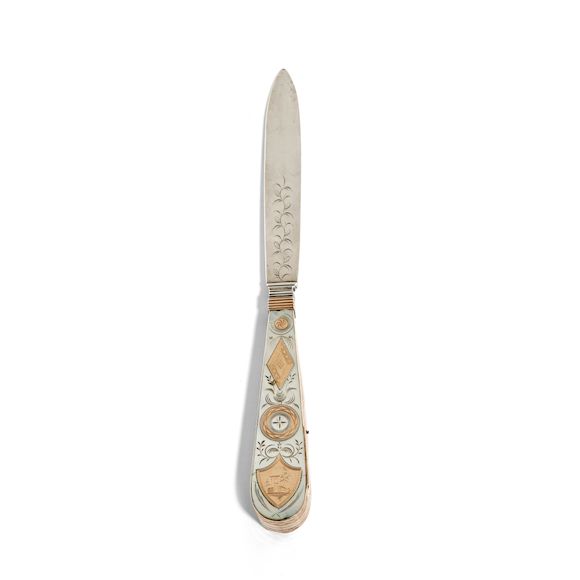 Bonhams : A gold, silver and mother of pearl musical knife unmarked ...