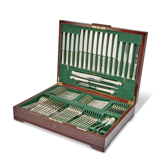 Bonhams : A silver table service of flatware and cutlery, in canteen box Garrard & Co Ltd ...
