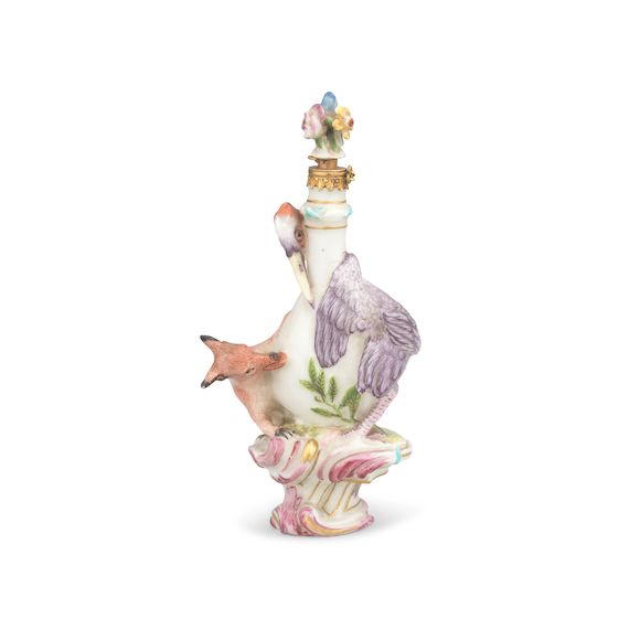 Bonhams : A rare Chelsea Aesop's Fable scent bottle and stopper, circa 1760