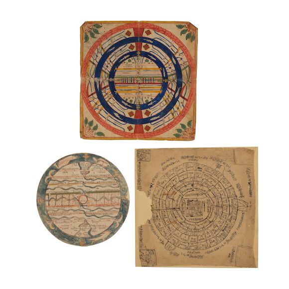 Bonhams : Three examples of Jambu-dvipa, cosmological charts ...