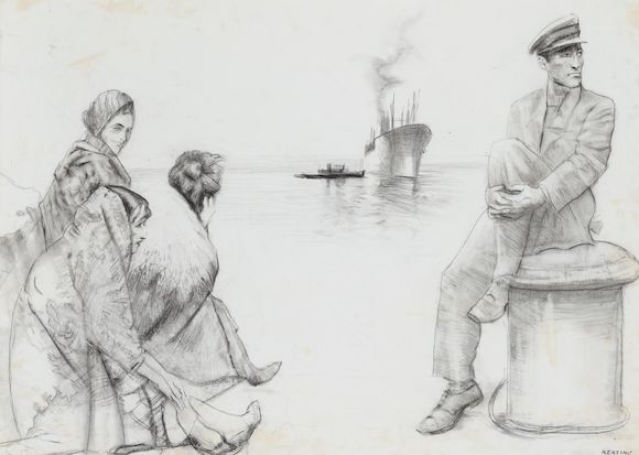Bonhams : Seán Keating P.R.H.A. (Irish, 1889-1977) Waiting at the Harbour