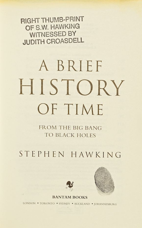 Bonhams : HAWKING (STEPHEN) A Brief History of Time, SIGNED WITH THE ...
