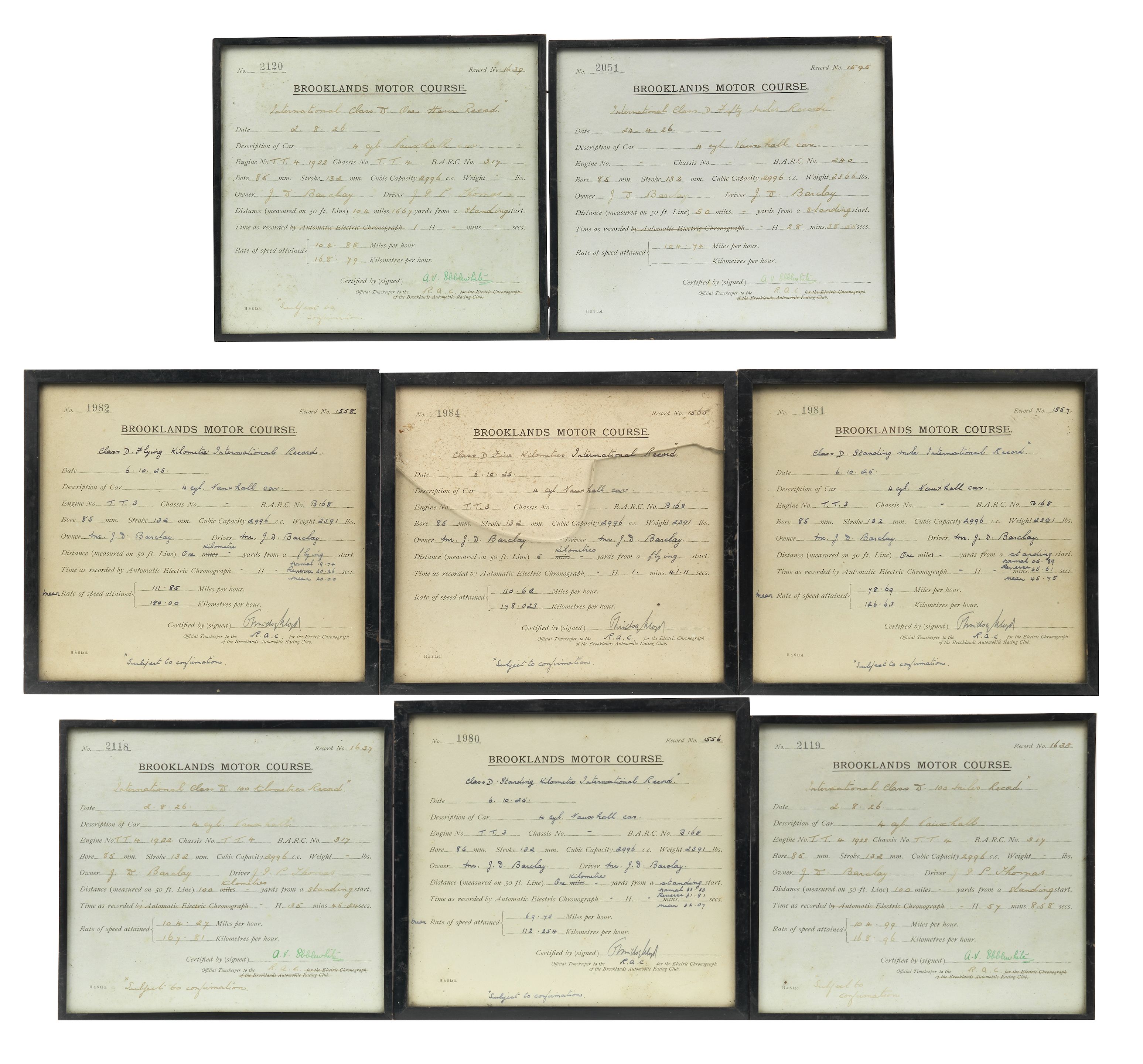 Bonhams Cars : Eight framed BARC Brooklands Motor Course International ...