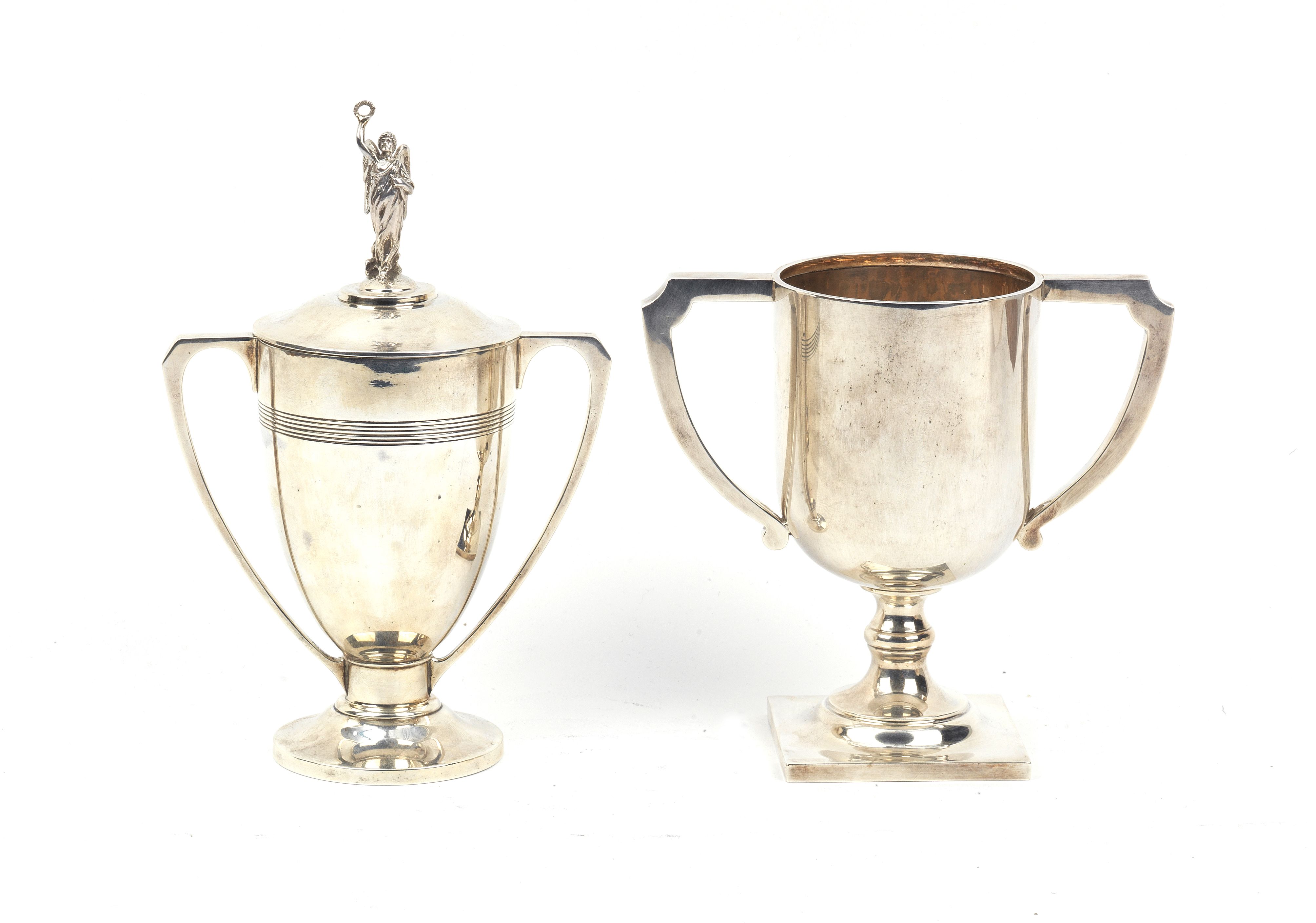 Bonhams Cars : Two sterling silver twin-handled trophies, ((3))