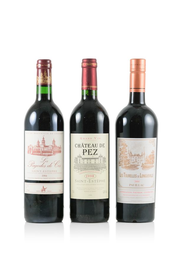 Bonhams : Pagodes de Cos, 1994 (12 x 750ml) Château de Pez, 1998 (6 x 750ml) Les Tourelles de ...